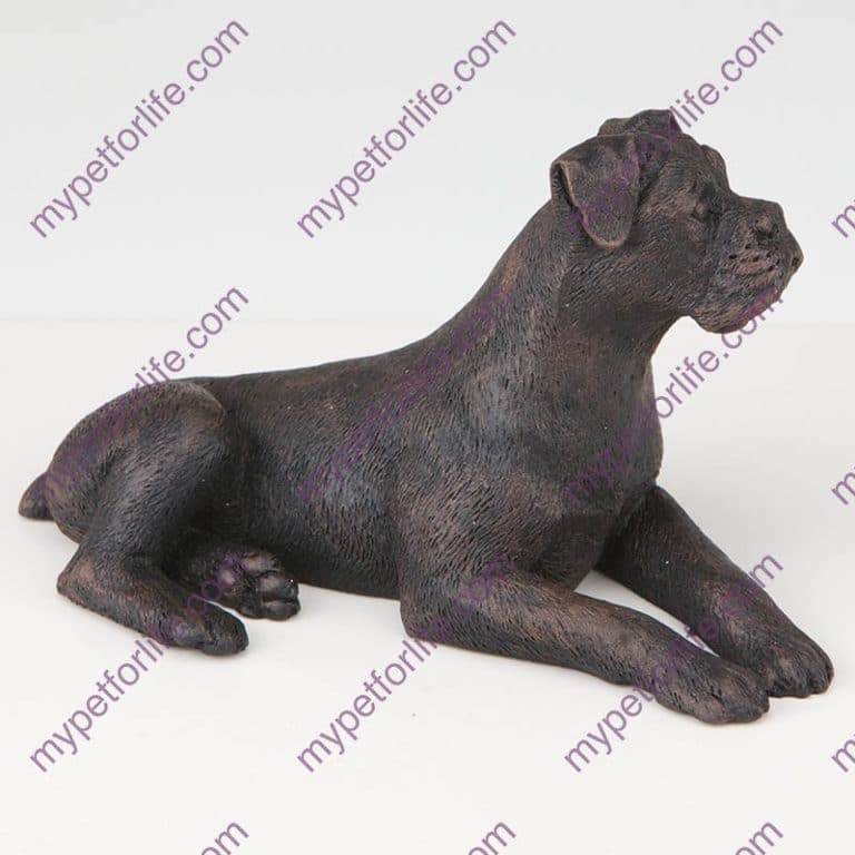 Boxer cremation figurine urn w/wooden storage box