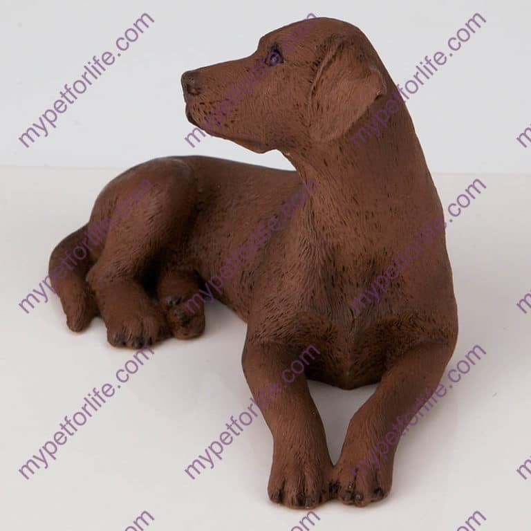 Chocolate Lab cremation figurine urn w/wooden storage box
