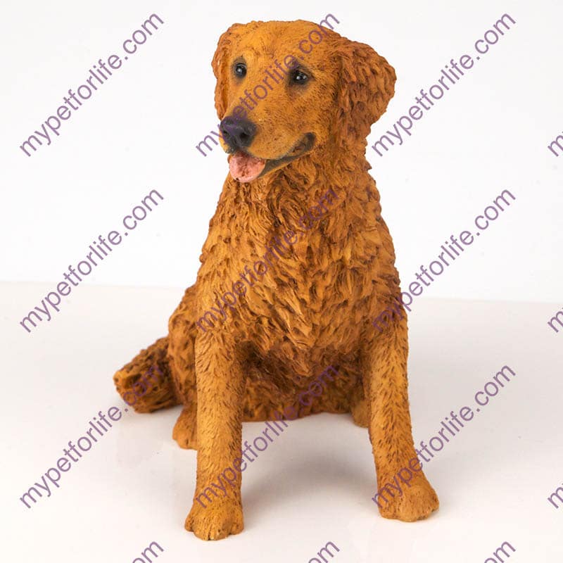 Golden Retriever cremation figurine urn w/wooden storage box