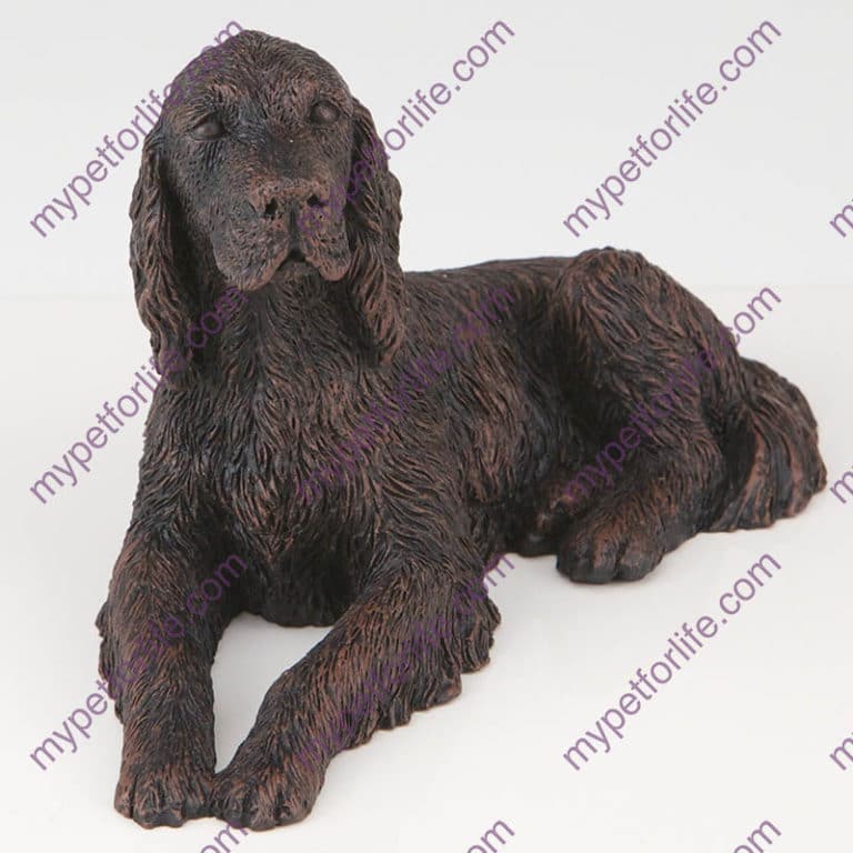 Bronze look Irish Setter cremation figurine urn w/wooden storage box