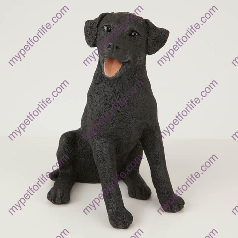 Black Labrador cremation figurine urn w/wooden storage box