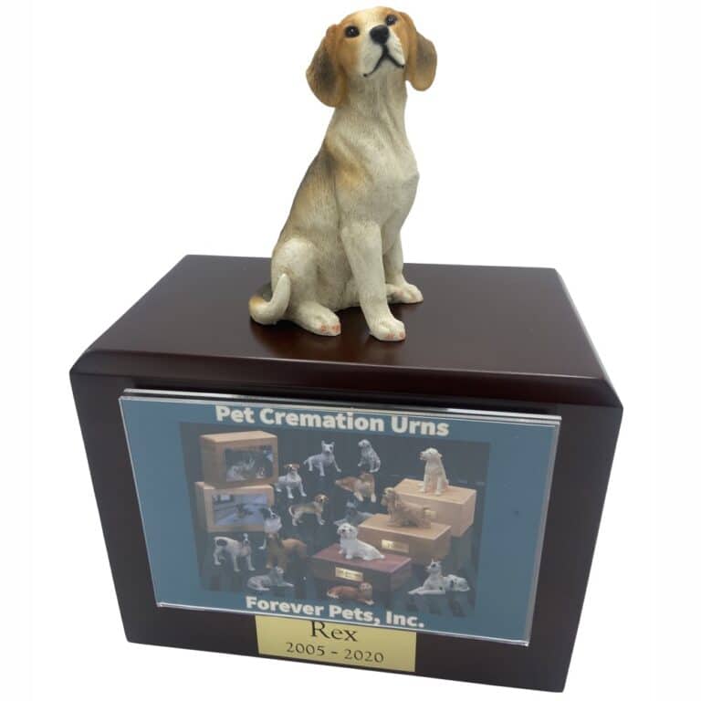 Beagle figurine wood memorial cremation urn with Photo Holder