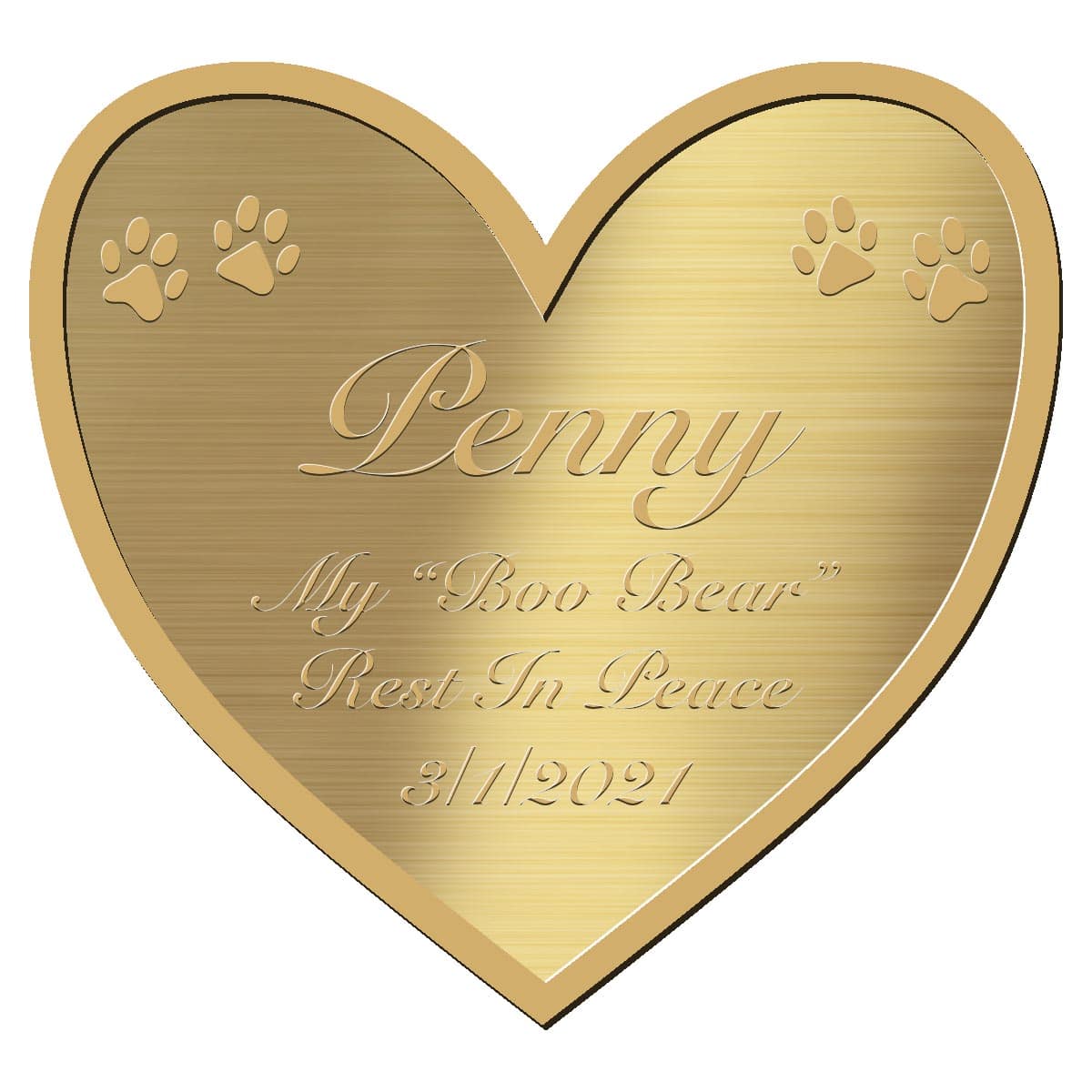 Heart-shaped brass finish acrylic memorial nameplate with free engraving