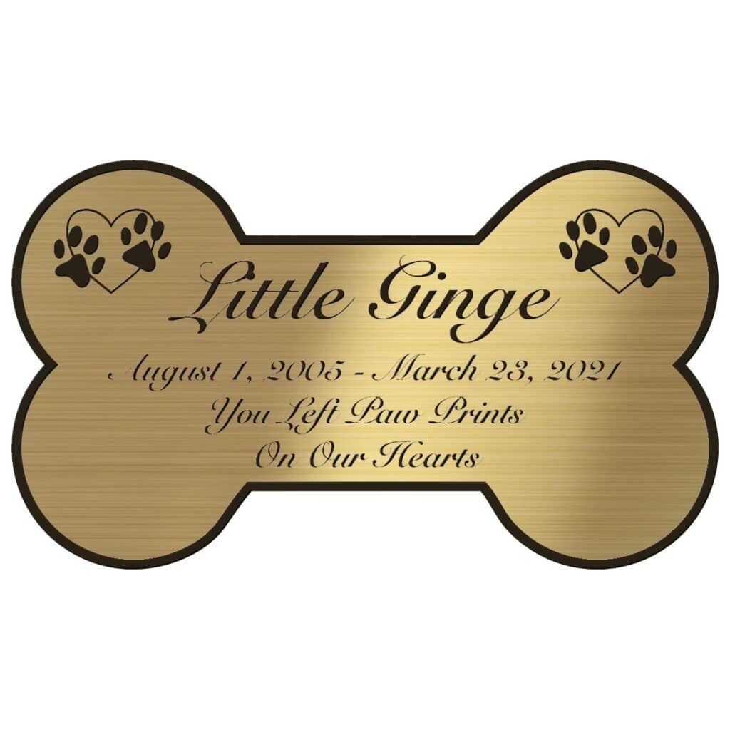 Bone-shaped brass finish acrylic memorial nameplate with free engraving