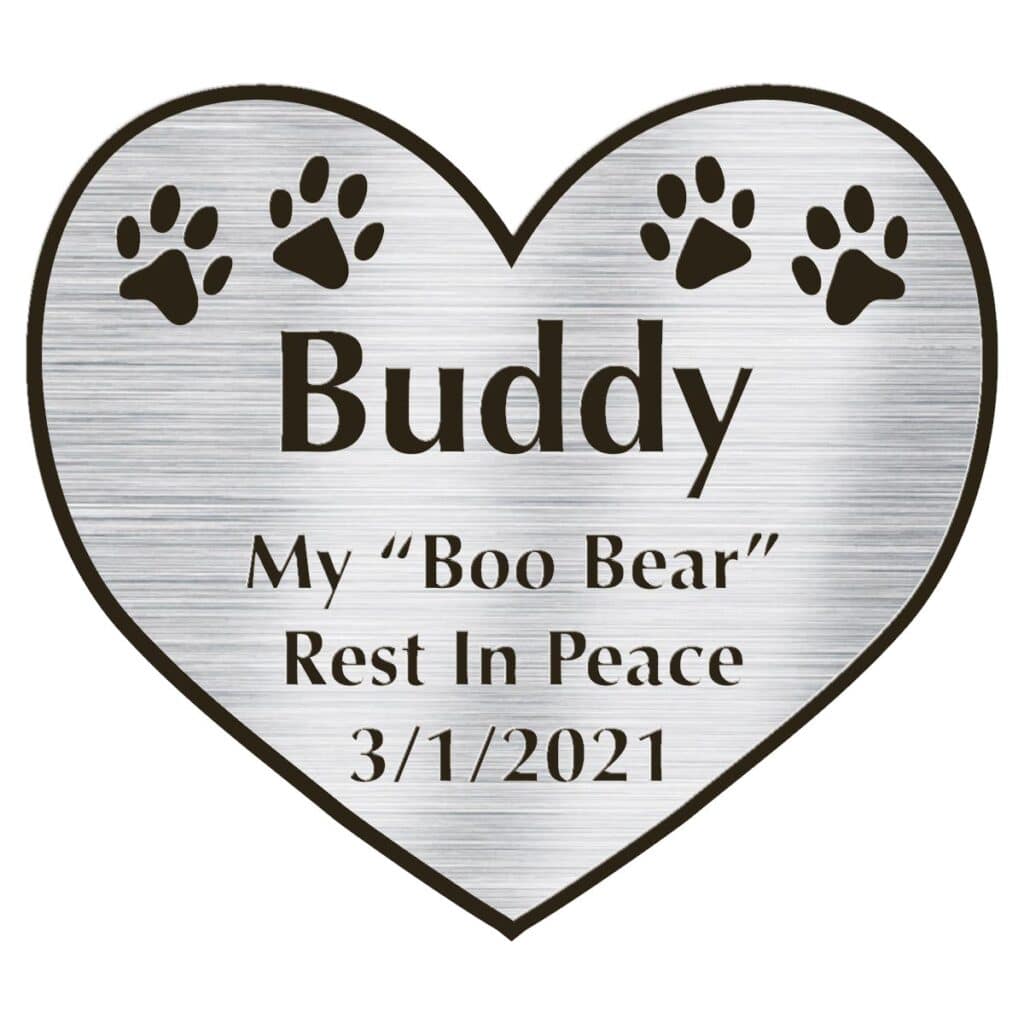 Heart-shaped brass finish acrylic memorial nameplate with free engraving